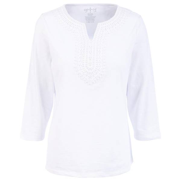 CG | CG Women's 3/4 Sleeve Sleeve Split Neck Top with Lace Trim - 000197M24S01-100-S | Blain's ...