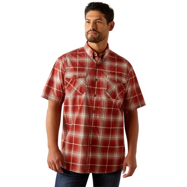 ARIAT Men's Made Tough Durastretch Short Sleeve Work Shirt, Chili Oil ...