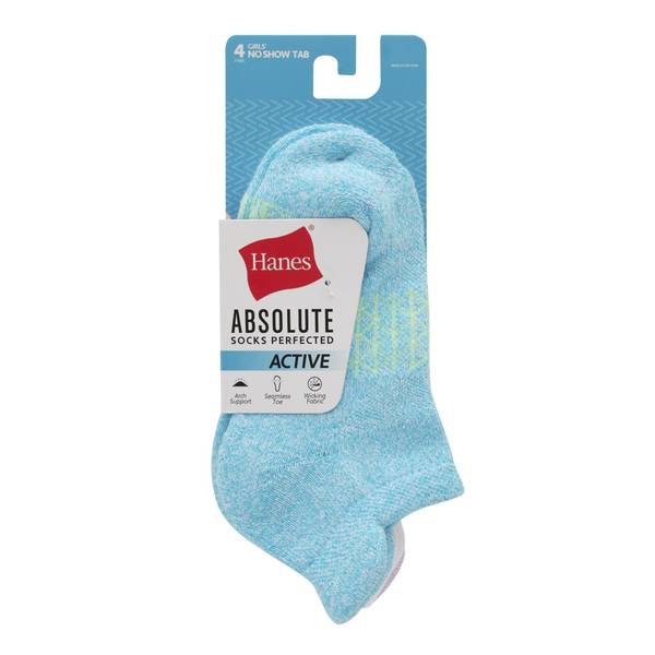 Hanes Girl's Absolute Active Heel Shield Socks, 4-Pairs - HGAAH4-S ...