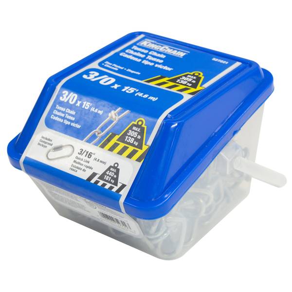 King Chain 3/0 x 15' Twist Link Tenso Machine Chain, Zinc-Plated ...