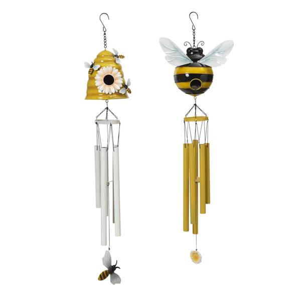 Gerson 32.4 Inch Whimsical Metal Bee and Beehive Birdhouse Wind Chimes ...