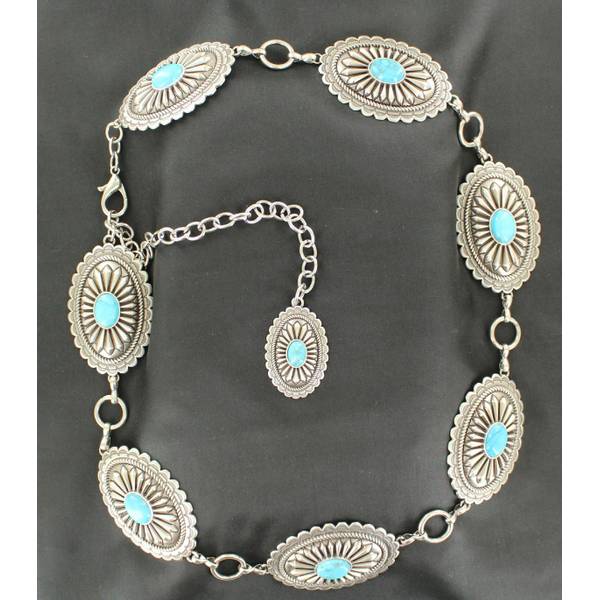 ARIAT Women's Oval Chain Belt Silver with Turquoise Stone - A1515836-S ...