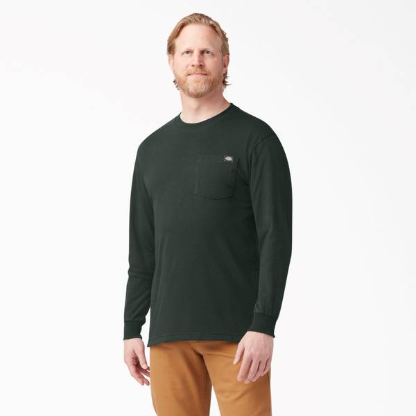 Dickies Men's Heavyweight Long Sleeve Pocket T-Shirt, Hunter Green, M - WL450GH-M | Blain's Farm ...