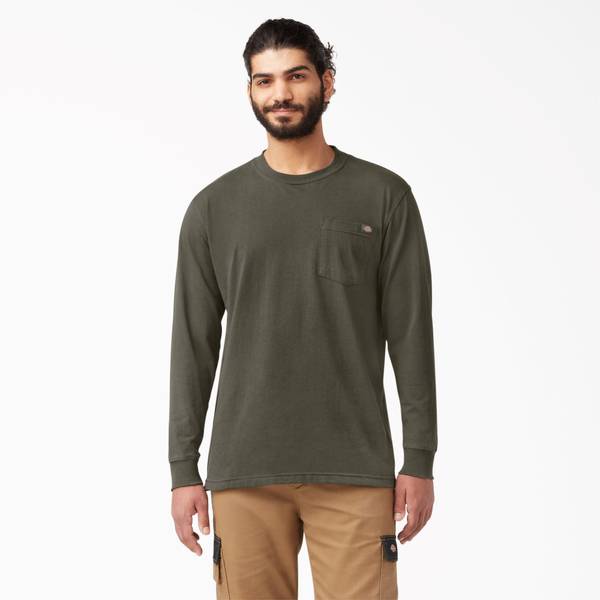 Dickies Men's Heavyweight Long Sleeve Pocket T-Shirt, Moss Green, LT - WL450MS-TALL-LT | Blain's ...
