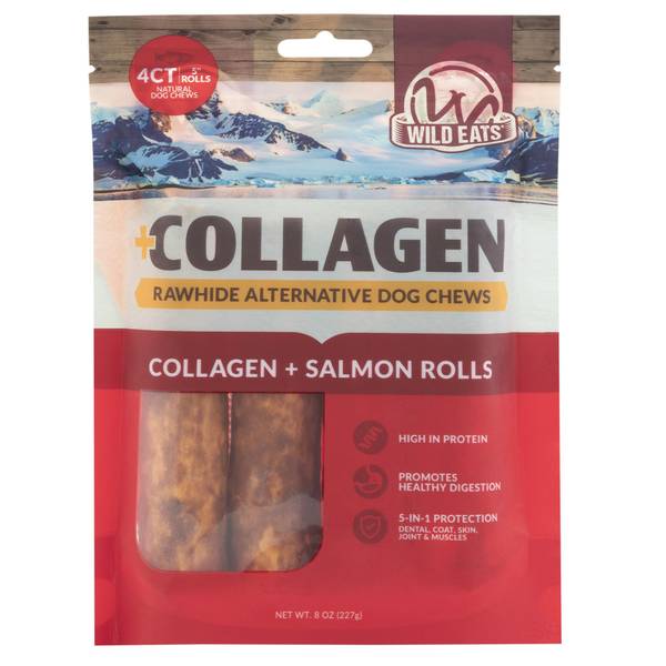 Wild Eats Collagen Salmon Flavored Rolls 4-Pack, 5" Collagen-Rich Dog ...