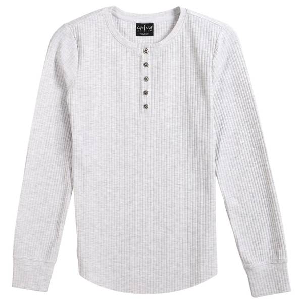 CG | CG Women's Long Sleeve Scoop Neck Rib Henley, Light Heather Grey ...
