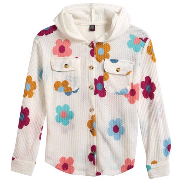 Star Ride Girls Knit Oversized Brushed Thermal Button-Up Hoodie, Egret ...