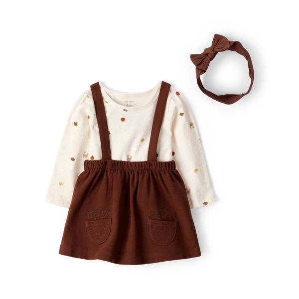Carter's Infant Girl's 3-Piece Turkey Print Cotton Dress Set, Cream ...