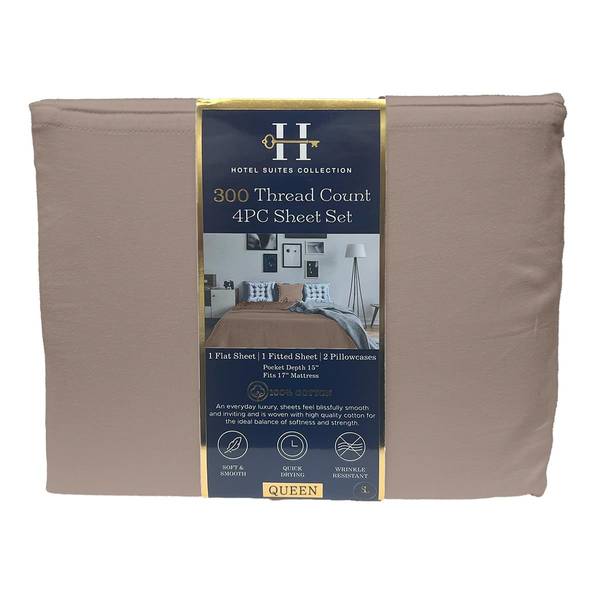 Hotel Suites Collection 300 Thread Count 4-Piece Queen Sheet Set, Brown ...