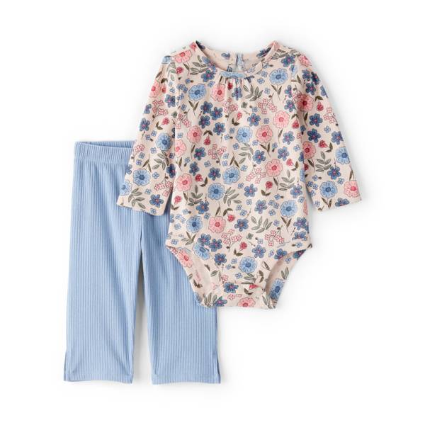Carter's Infant Girls 2-Piece Floral Bodysuit Pant Set, Blue, 24M ...