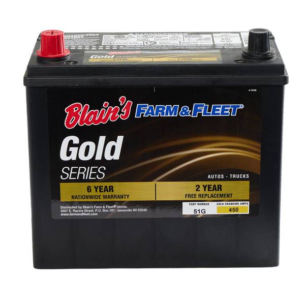 Blain's Farm & Fleet Gold Automotive Battery, Group Size 51, 450 CCA ...