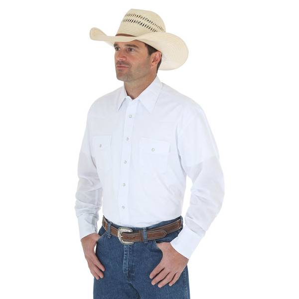 Wrangler Men's Broadcloth Western Shirt, Whtie, M - 1071105WH-M | Blain ...